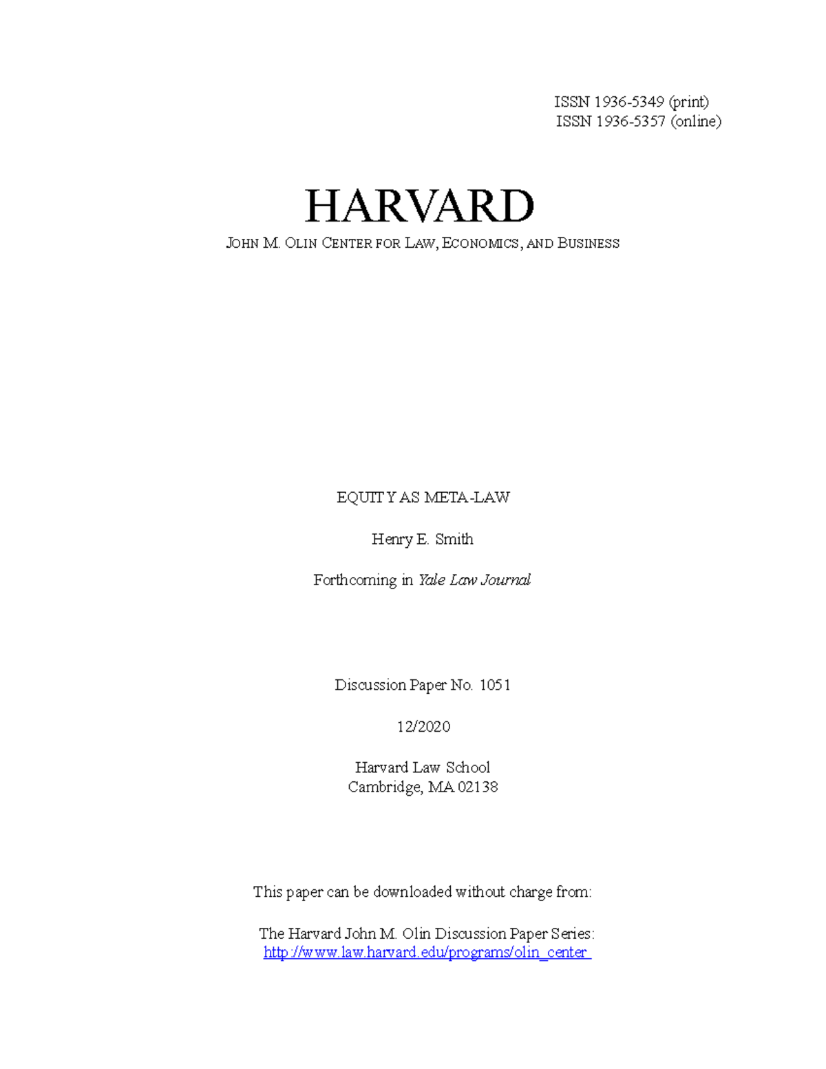 Equity meta law- harvard - ISSN 1936-5349 (print) ISSN 1936-5357 ...