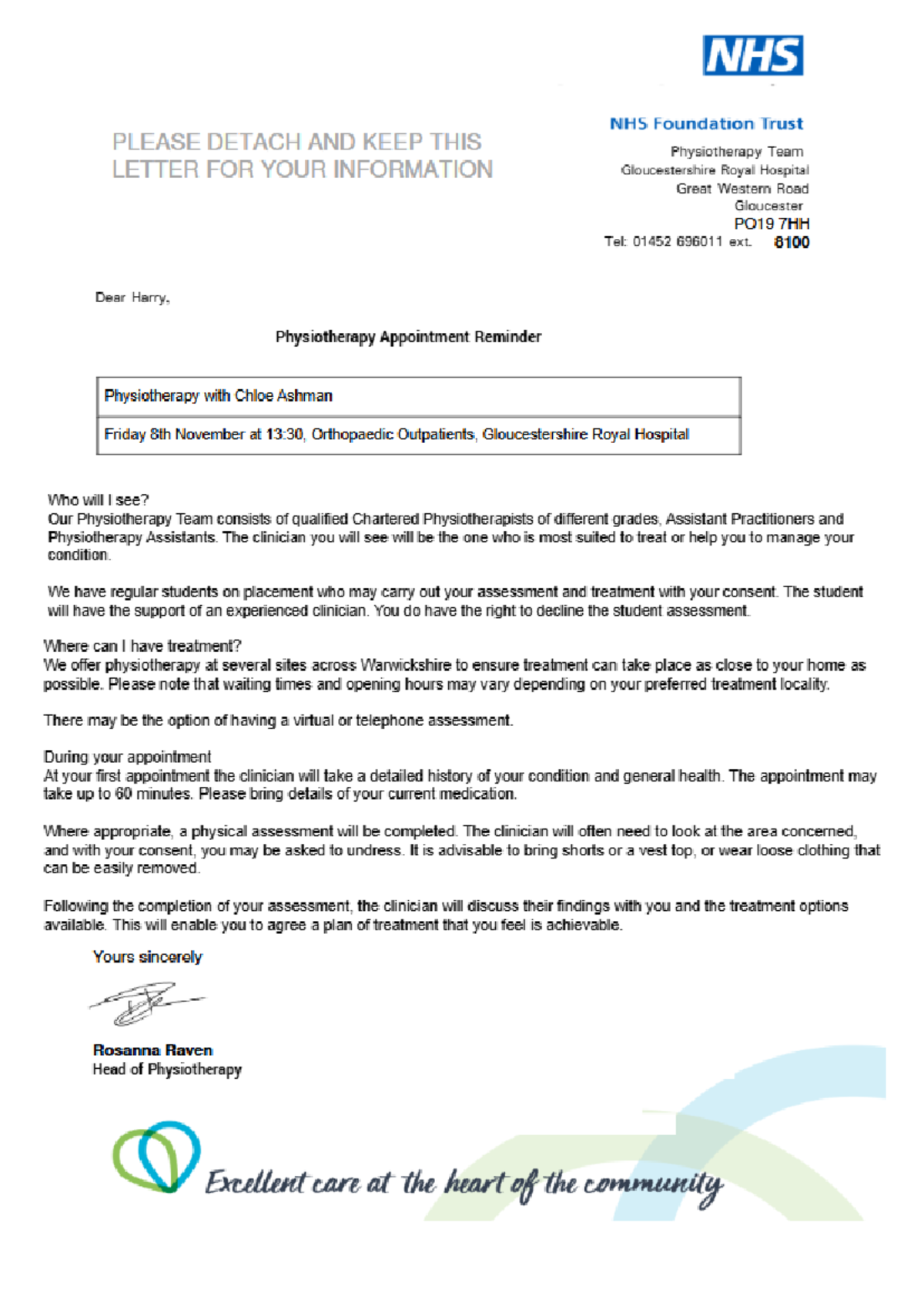 Letter of absence - NHS NHS Foundation Trust PLEASE DETACH AND KEEP ...