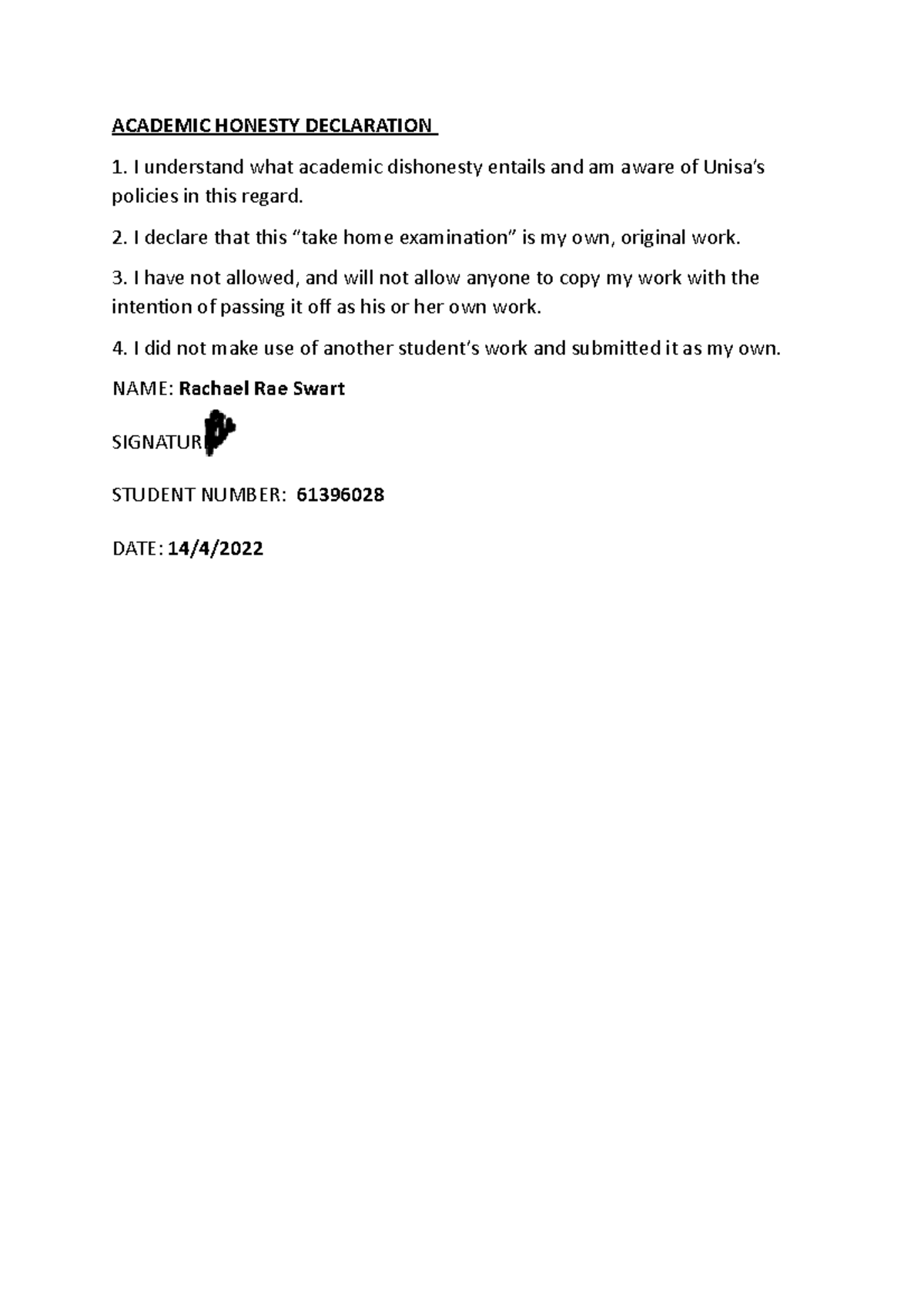 PLS2601 Assignment 2 critical reasoning - ACADEMIC HONESTY DECLARATION ...