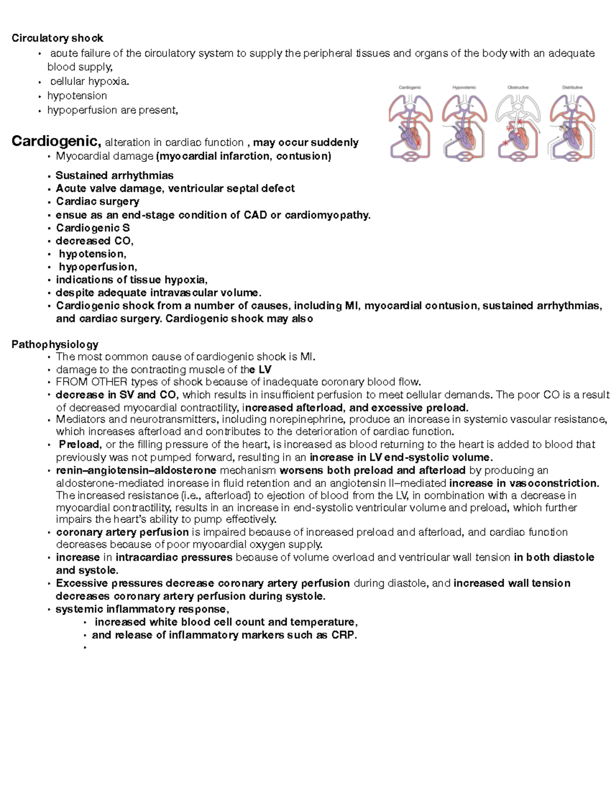 Shock MY Notes - week 1 - Circulatory shock • acute failure of the ...