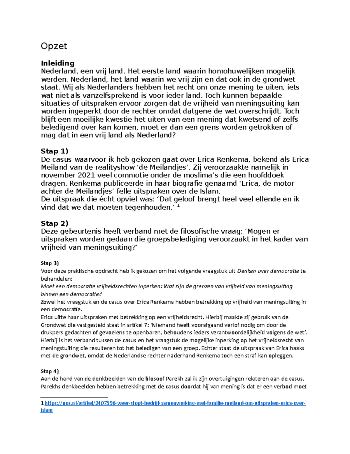 Filosofie praktische opdracht - Opzet Inleiding Nederland, een vrij ...