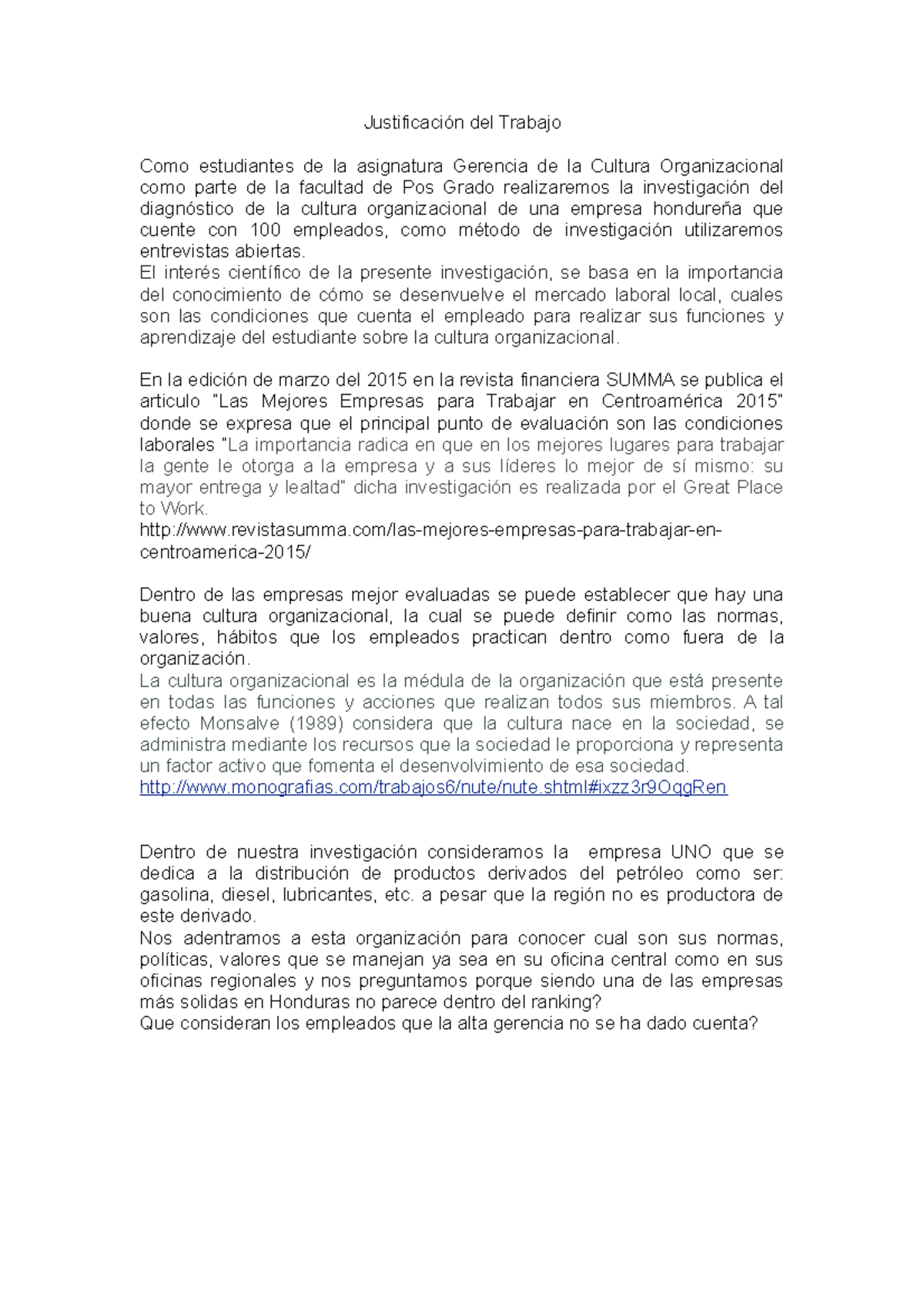 Justificación del Trabajo - Justificación del Trabajo Como estudiantes ...