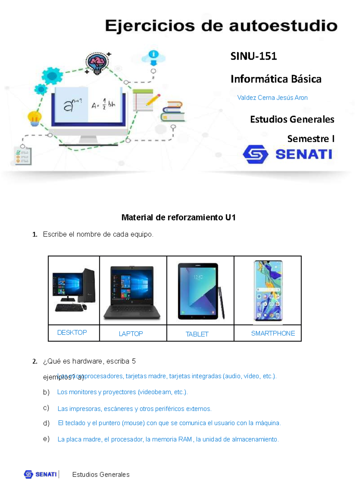 Informatica Trabajo 1 - ymmu - Material de reforzamiento U Escribe el ...