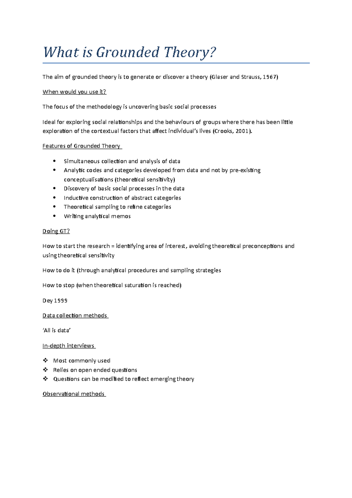 Lecture notes, lectures 1-4 - What is grounded theory - What is ...