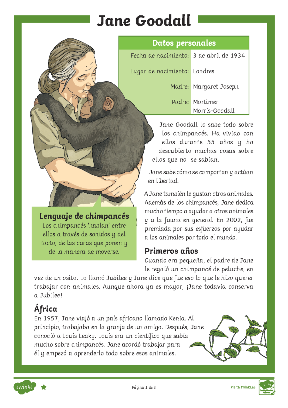 JANE Goodall - Lecturas informativas. - Jane Goodall Jane Goodall lo ...