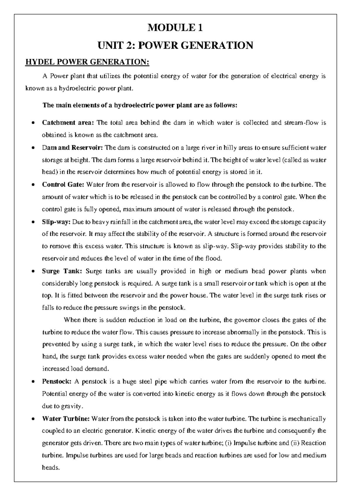 Module 1, Unit 2- Power Generation - MODULE 1 UNIT 2: POWER GENERATION ...