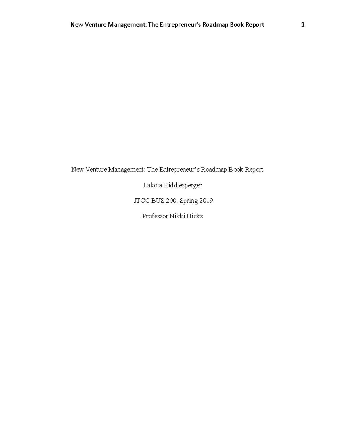 New Venture Management Book Report - New Venture Management: The ...