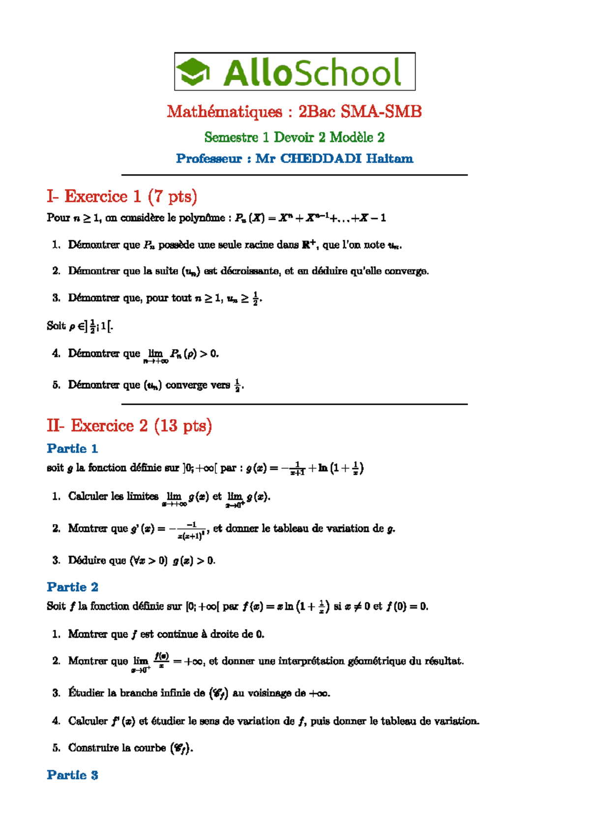 Maths 2bac sm semestre 1 devoir 2 modele 2 1 - Mathématiques de Base ...