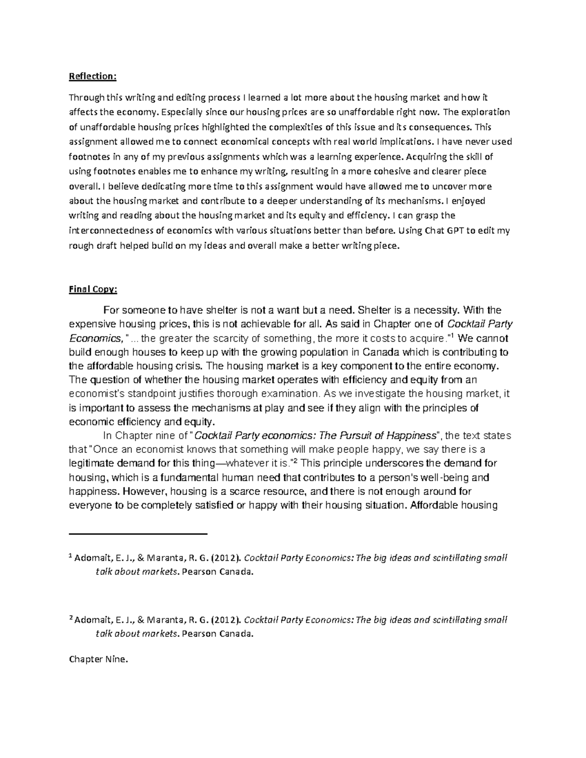 Econ essay assignment - Reflection: Through this writing and editing ...