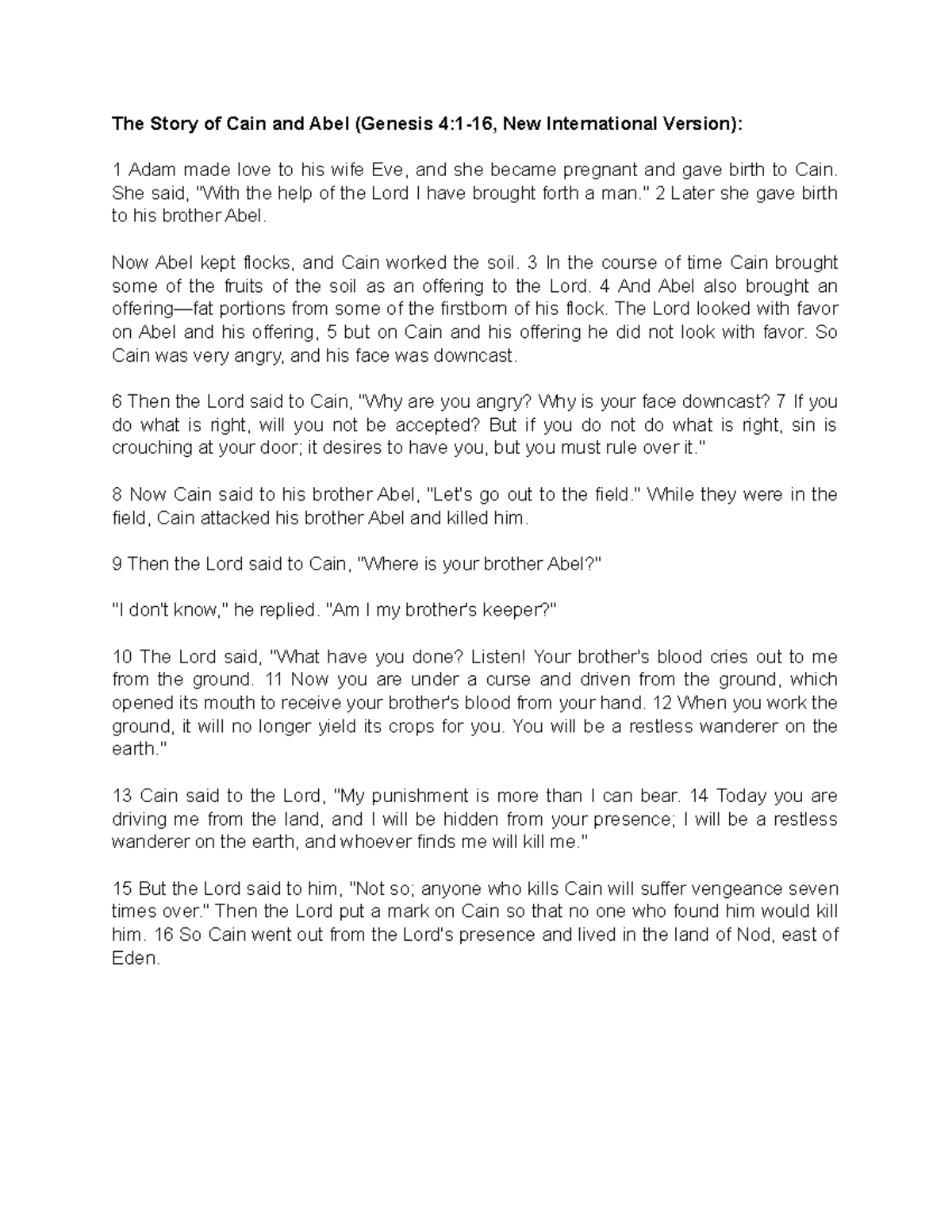 The Story of Cain and Abel - She said, "With the help of the Lord I ...