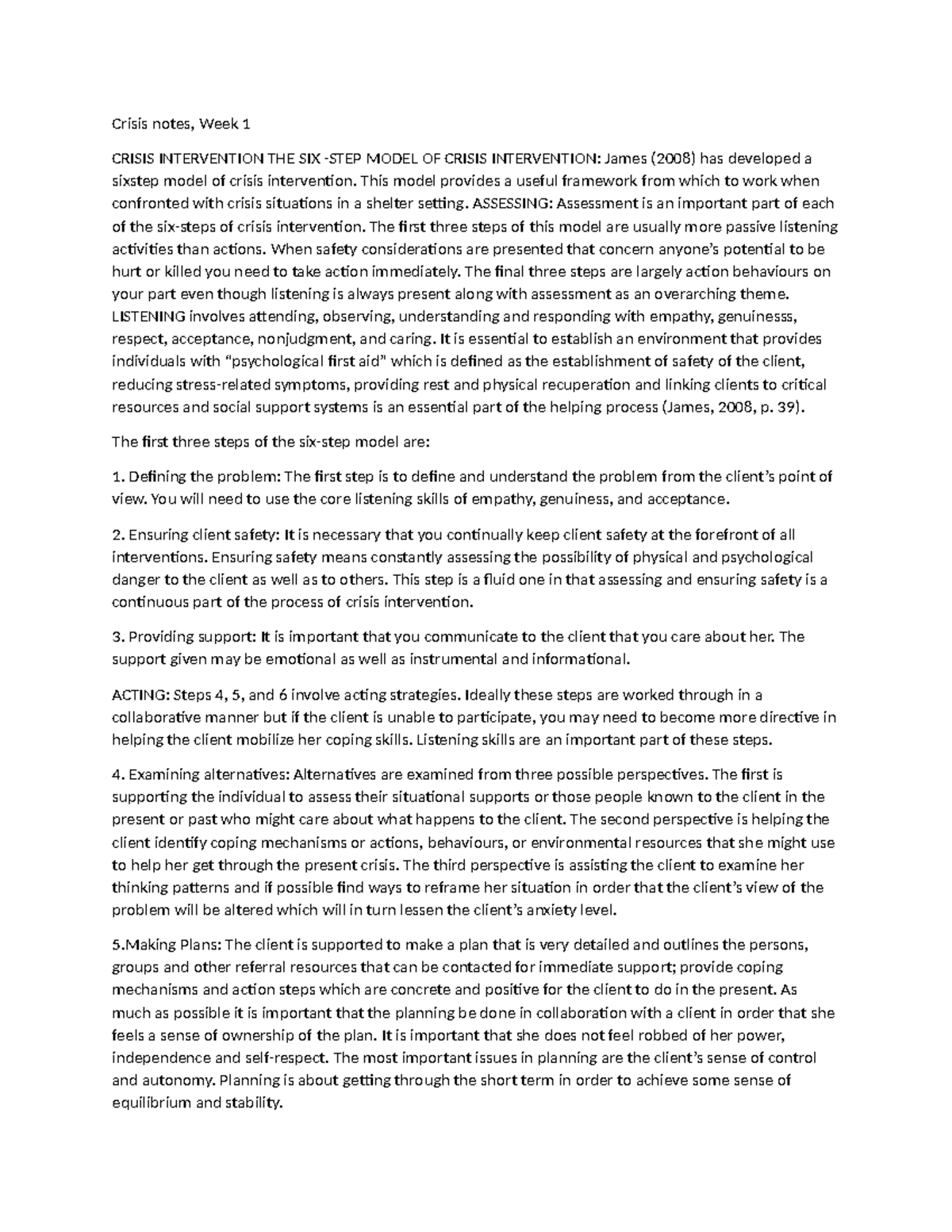 Crisis notes - This model provides a useful framework from which to ...