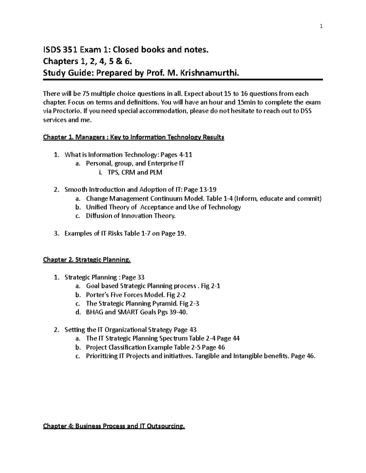 ISDS 351 Exam 1 Study Guide - 1 ISDS 351 Exam 1: Closed books and notes ...