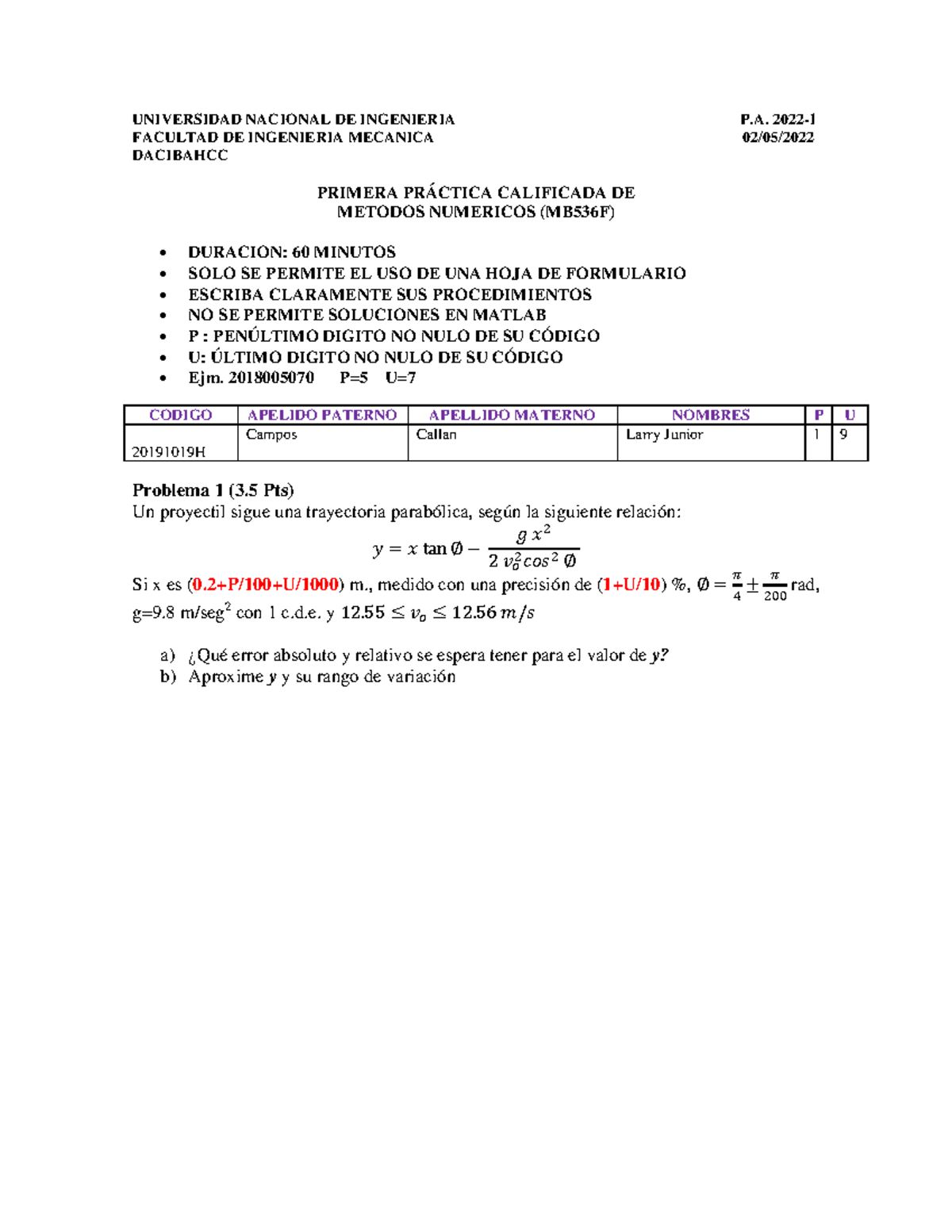 P1 MB536 2022 1 Pra F - Practica 1 de métodos - UNIVERSIDAD NACIONAL DE INGENIERIA P. 2022 ...