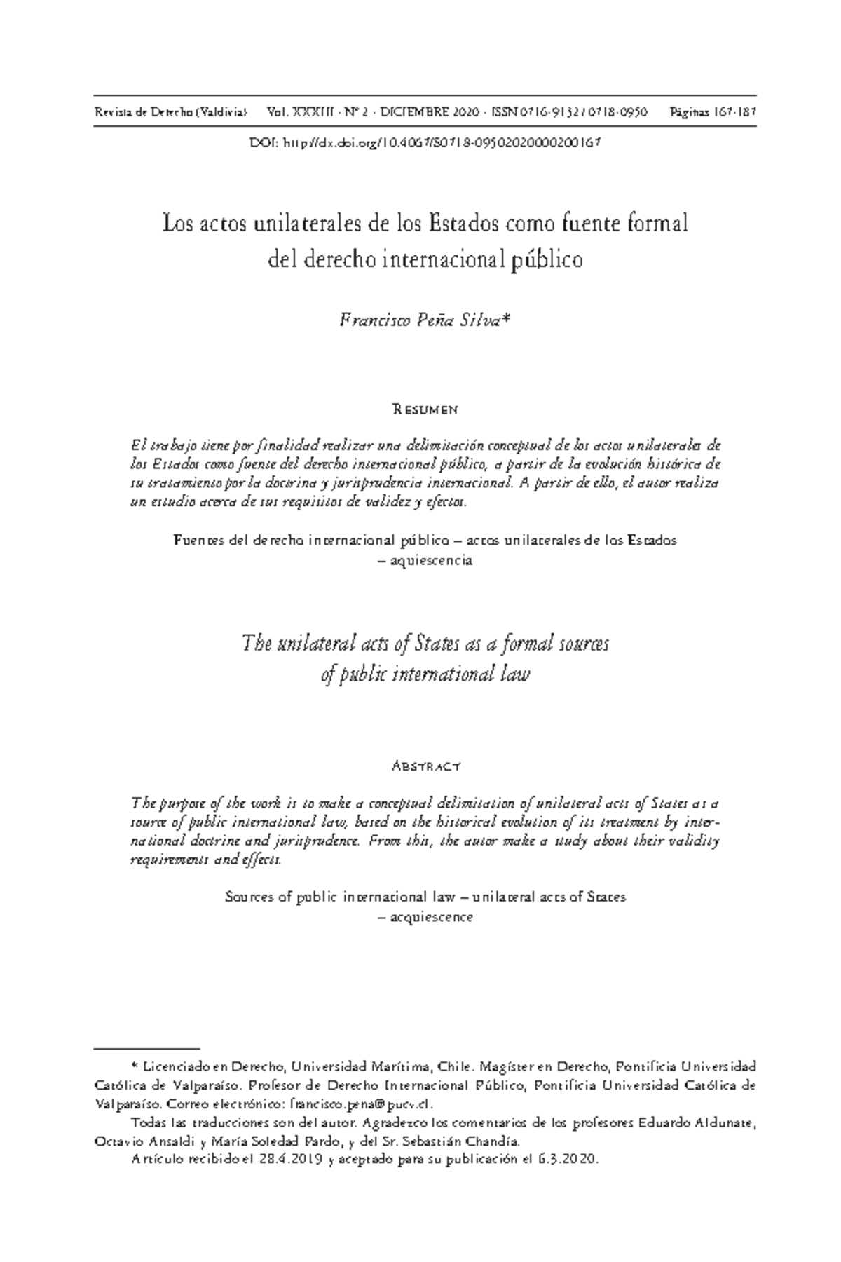 Los actos unilaterales de los estados como fuente formal del derecho ...