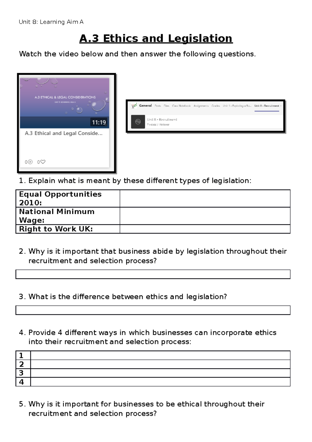 A.3 Ethics and Legislation - Student Handout - Unit 8: Learning Aim A A ...