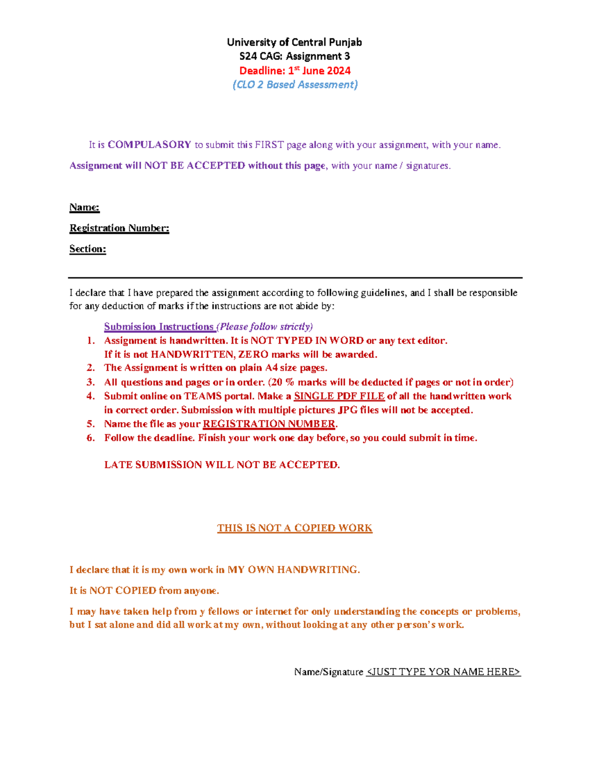 S24-CAG-Assignment 3 - Assignment 4 - University of Central Punjab S 24 CAG: Assignment 3 ...