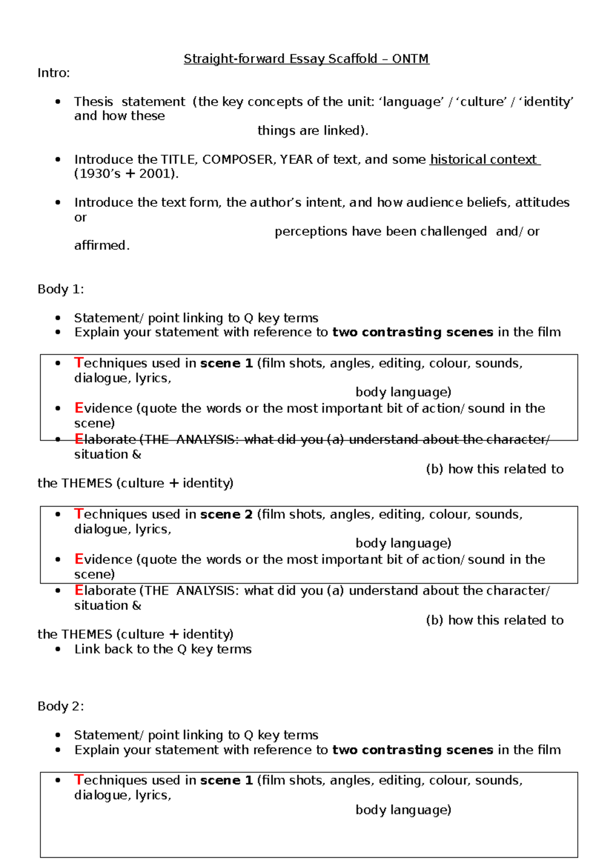 Simple essay structure - Straight-forward Essay Scaffold – ONTM Intro ...