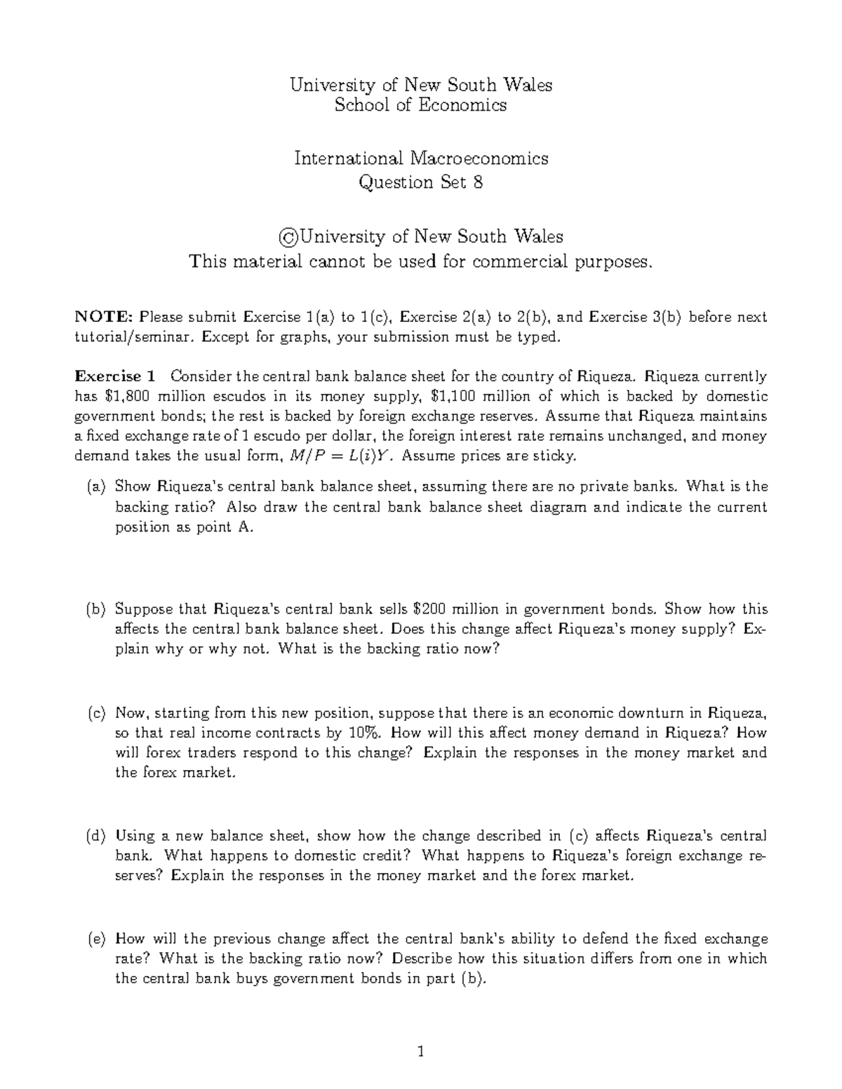 Tutorial set 8-1 - University of New South Wales School of Economics ...