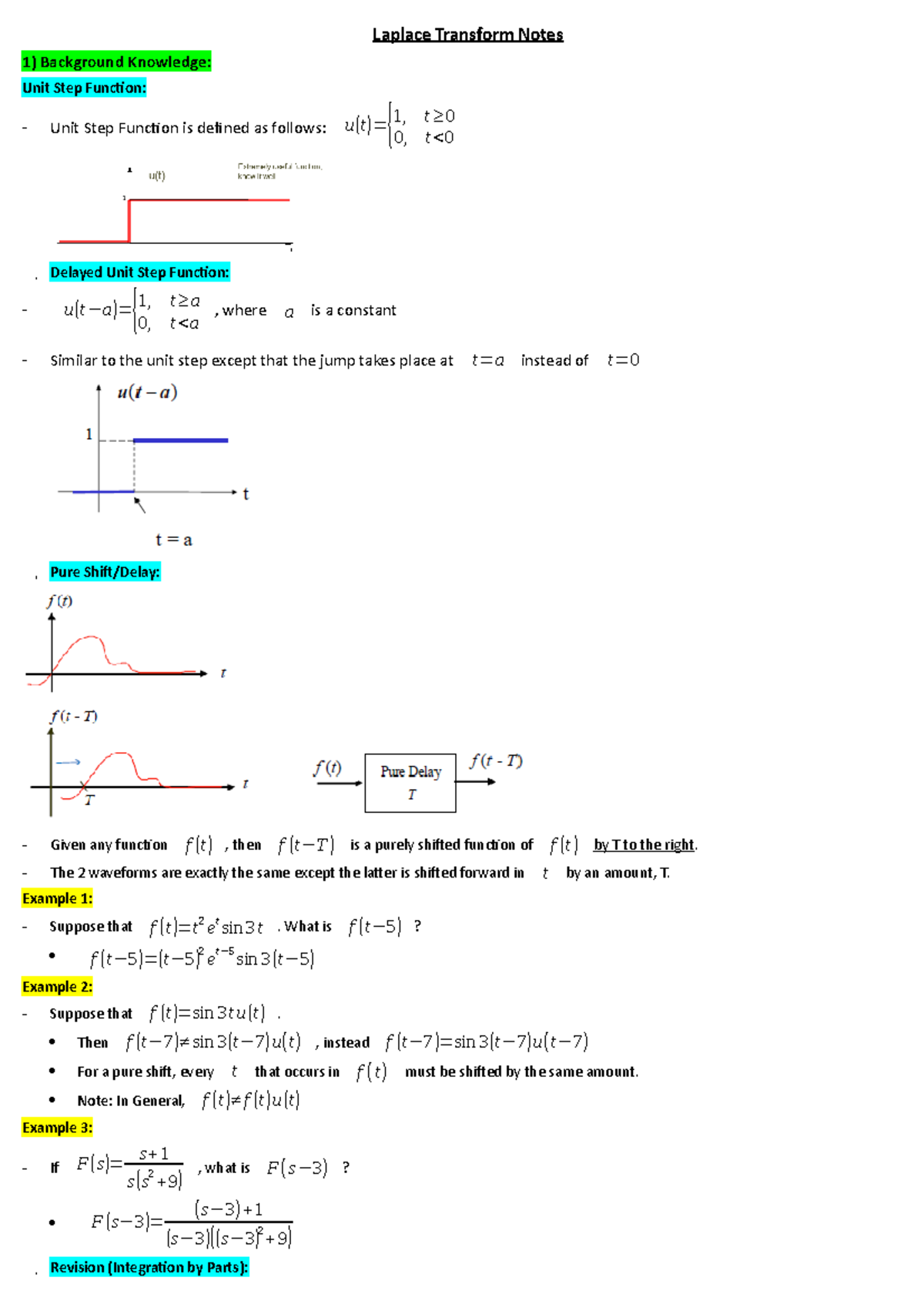 4) Laplace Transform Notes/Summary - Laplace Transform Notes 1 ...