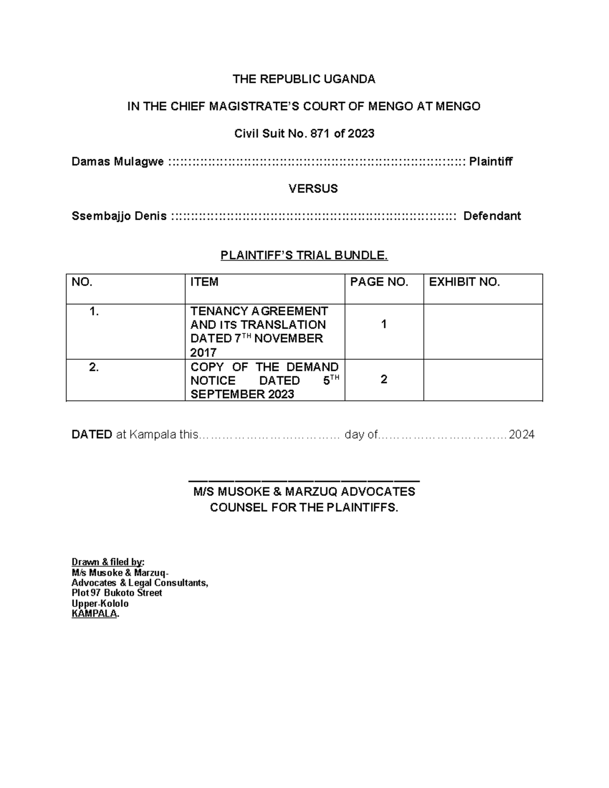 Damas Trial bundle - None - THE REPUBLIC UGANDA IN THE CHIEF MAGISTRATE ...