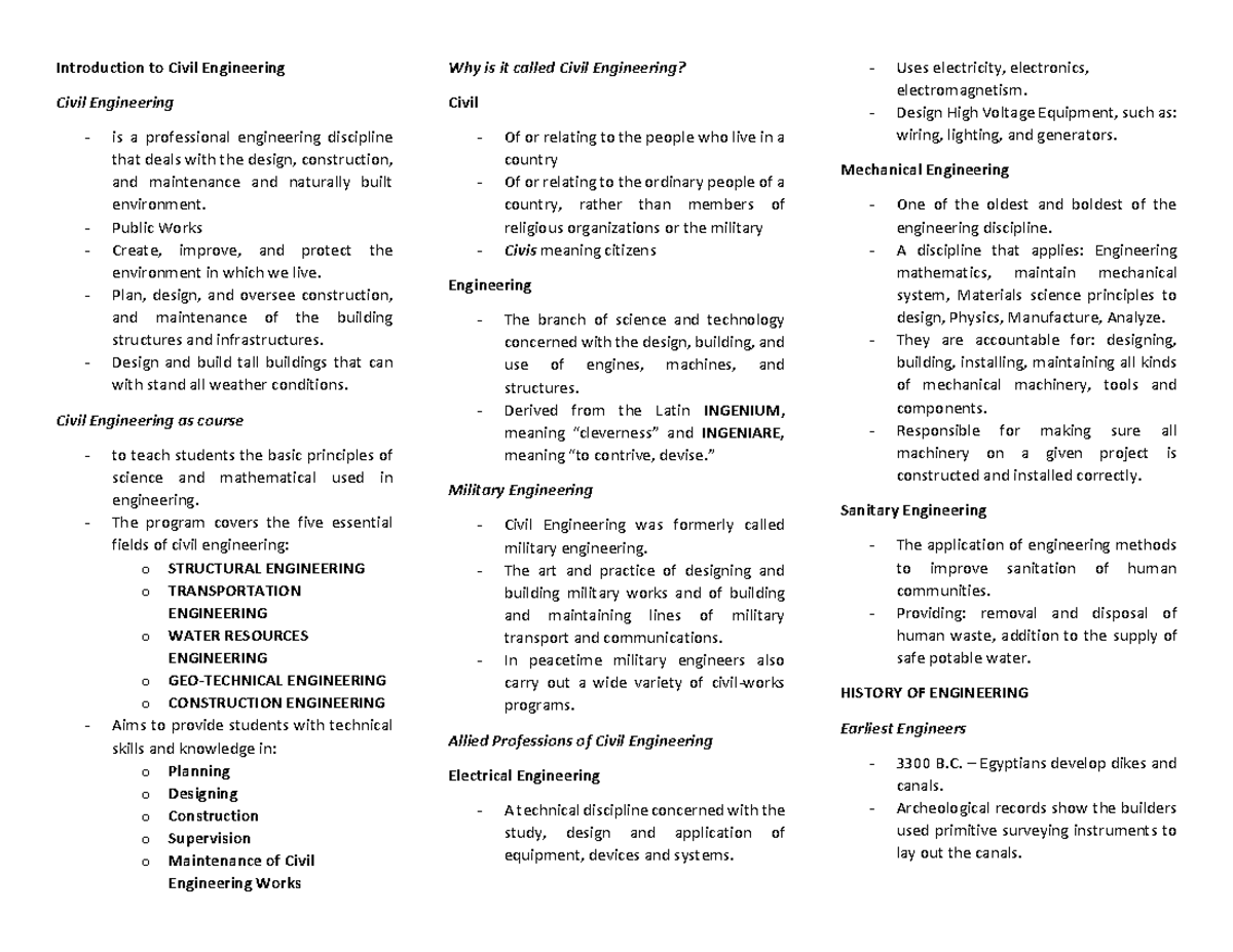 CIVIL ENGINEERING ORIENTATION - Introduction Overview 2022 BSCE BATCH ...
