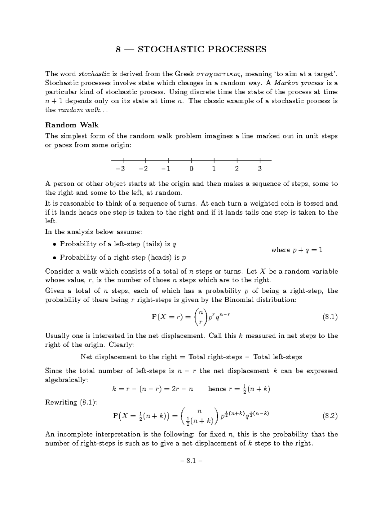 8 — Stochastic Processes 8 — Stochastic Processes The Word Stochastic Is Derived From The