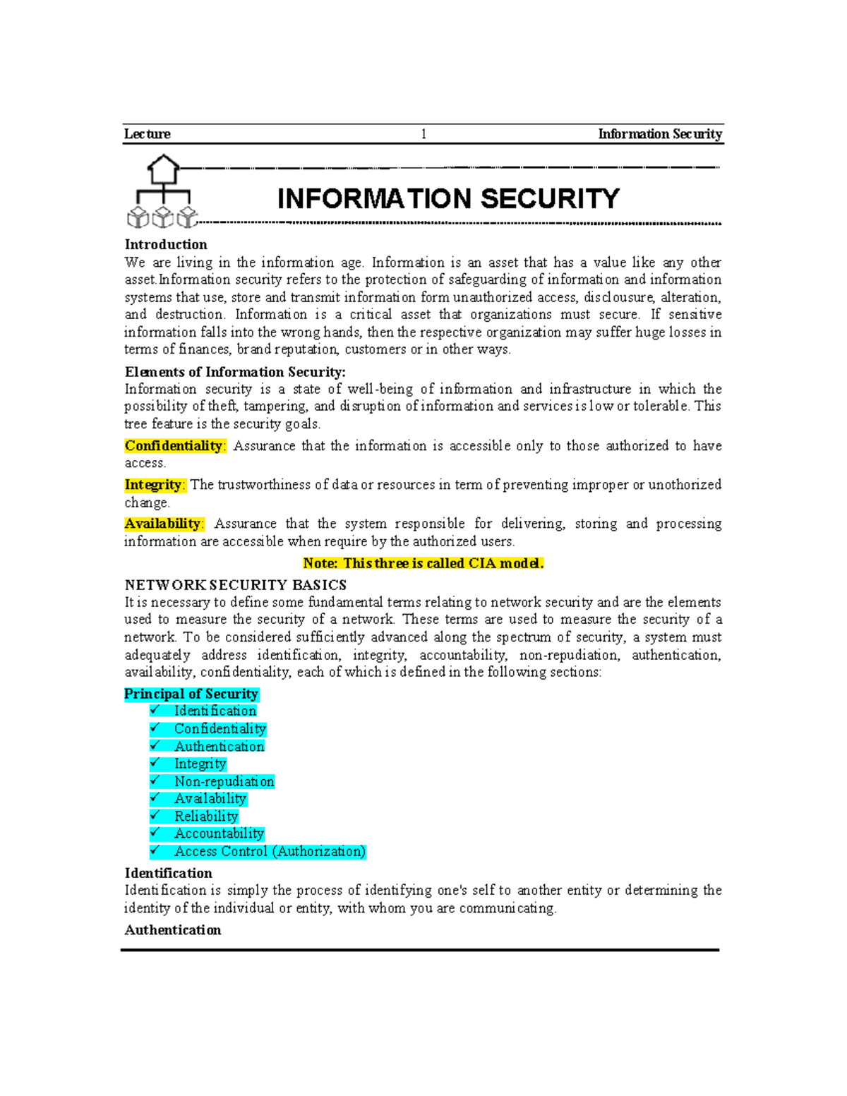 Security-lecture - Helpful - INFORMATION SECURITY Introduction We are ...