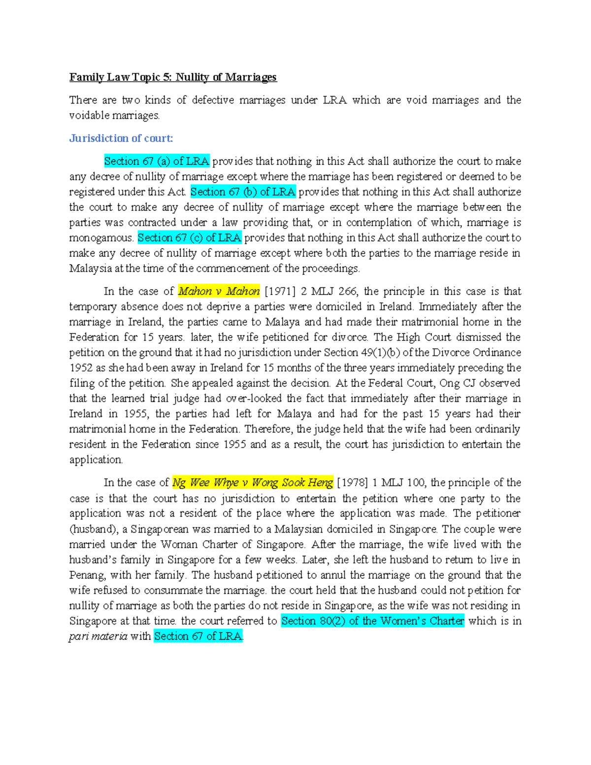 Family Law Topic 5 - Jurisdiction of court: Section 67 (a) of LRA ...