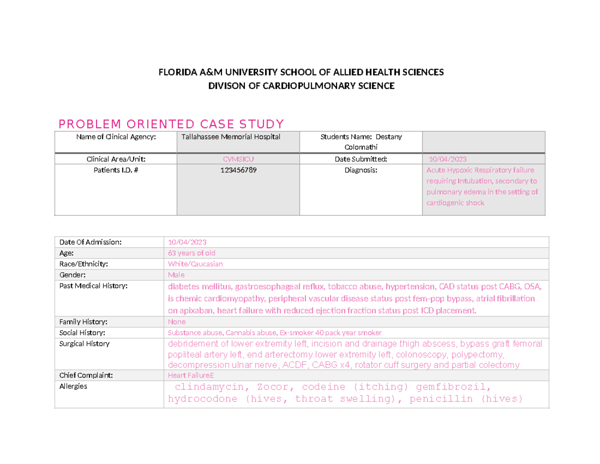 des old case study - FLORIDA A&M UNIVERSITY SCHOOL OF ALLIED HEALTH ...