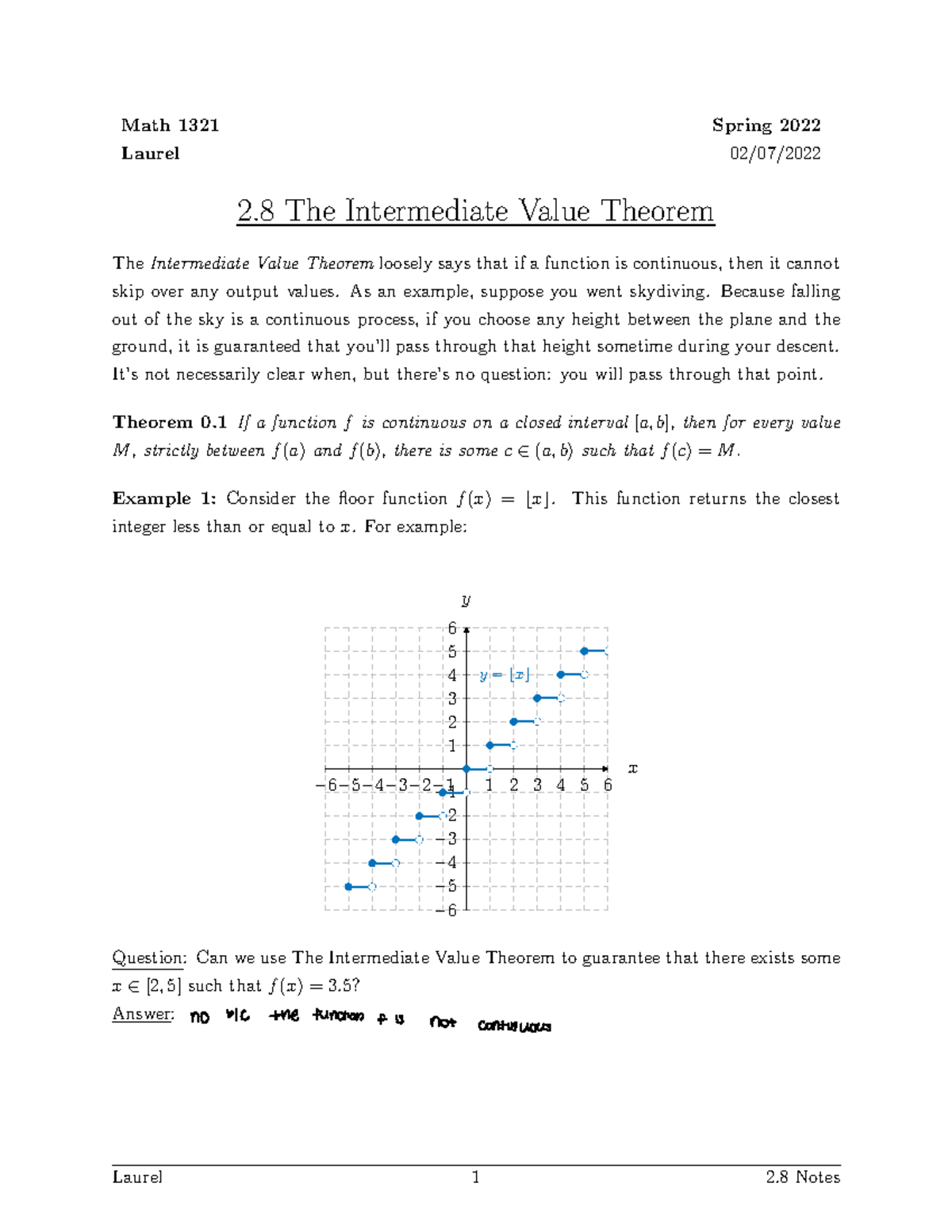 2-8 Notes Handout 1321 - Math 1321 Spring 2022 Laurel 02/07/ 2 The ...