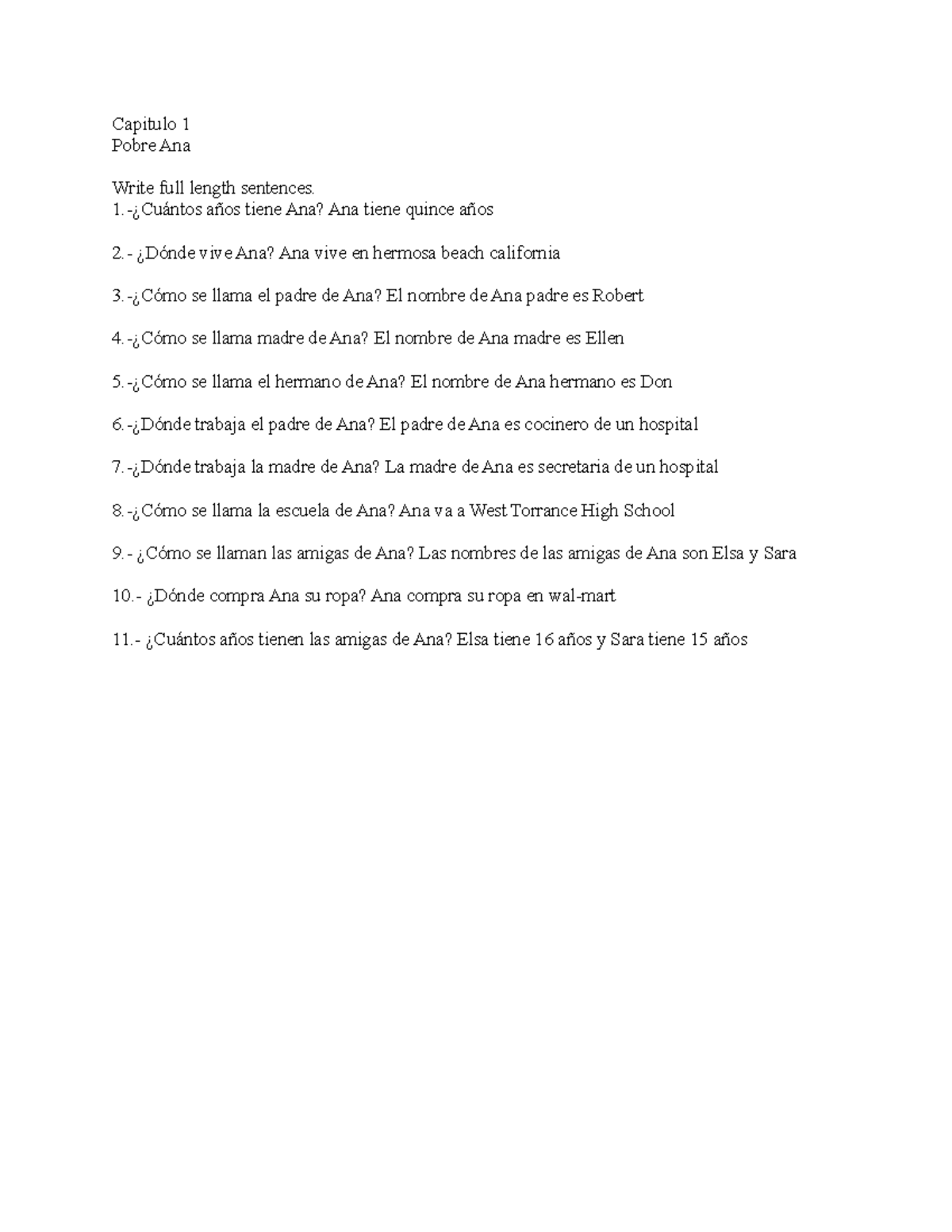 Capitulo 1 Pobre Ana - Capitulo 1 Pobre Ana Write full length sentences ...