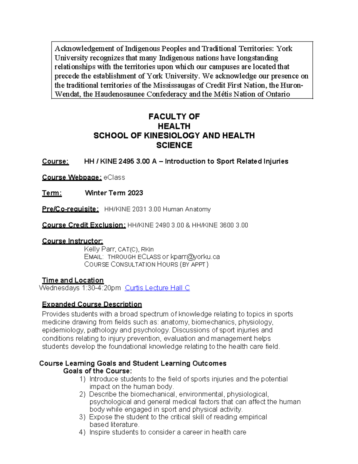 KINE 2495 Course Outline Winter 2023 - Acknowledgement of Indigenous ...