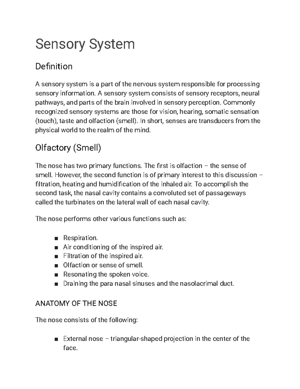 Sensory System - carmines - Sensory System Definition A sensory system ...