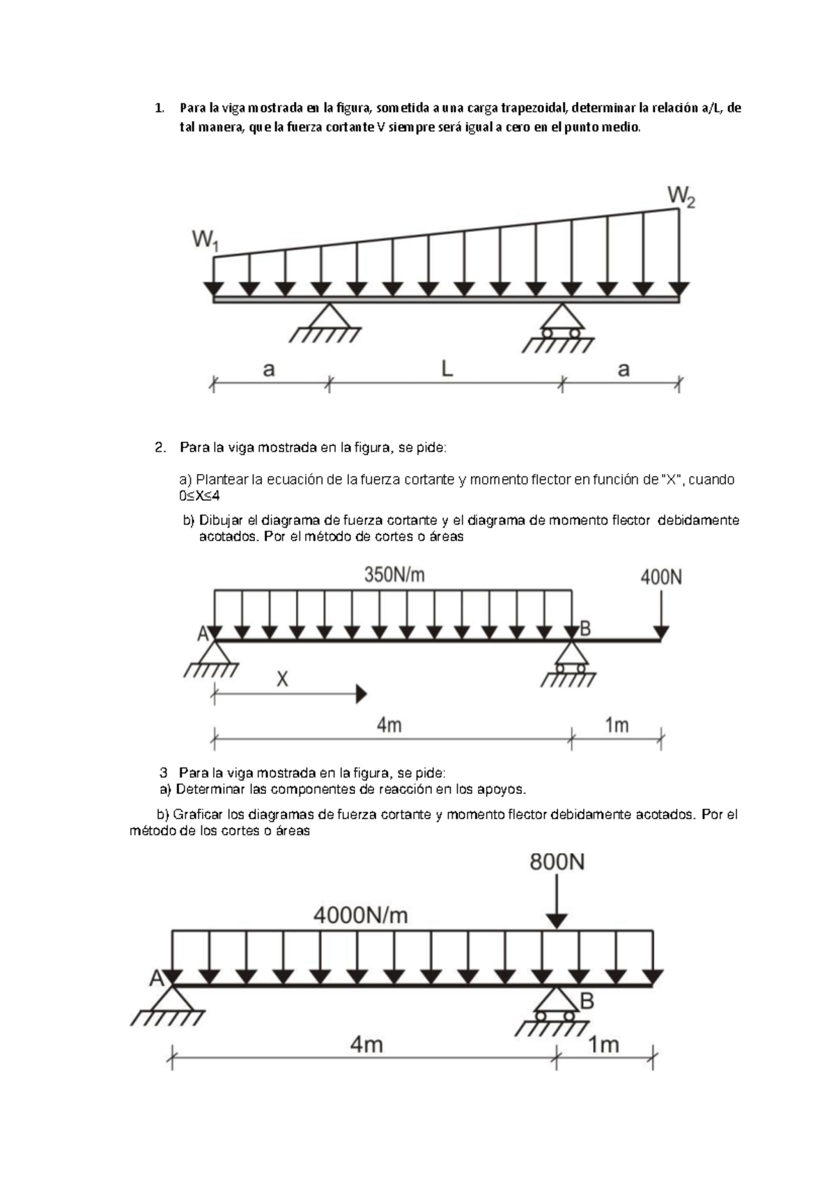 Ejerccios PARA Examen 222 - Para la viga mostrada en la figura, sometida a una carga trapezoidal ...