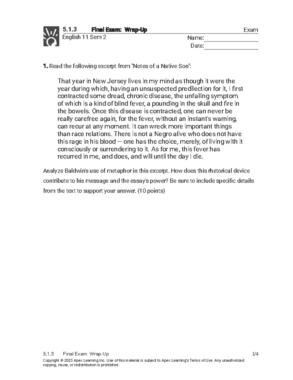 5.1.3 Final Exam - Wrap-Up (Exam) - Final Exam: Wrap-Up 1/ Copyright ...