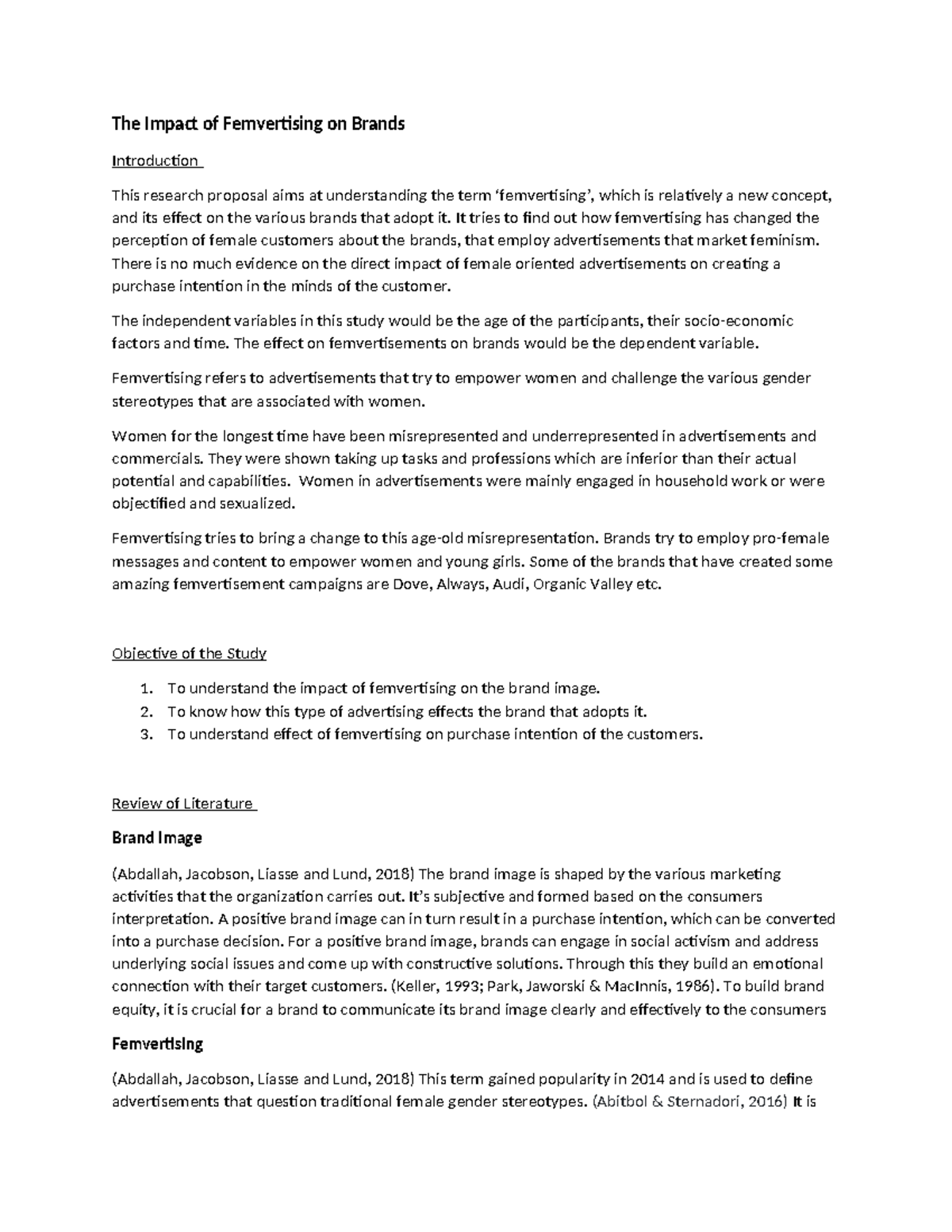 Research Proposal - The Impact of Femvertising on Brands Introduction ...
