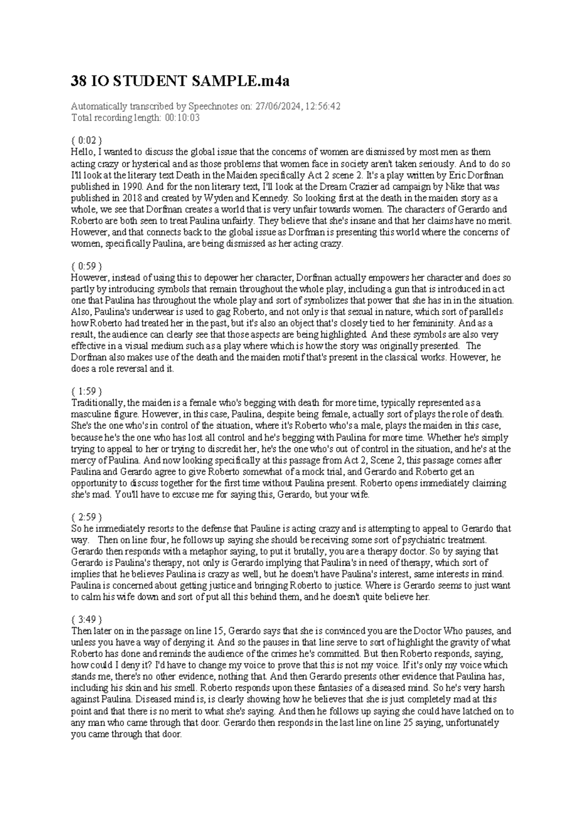 38 IO Student Sample - GOOD IBDP ENGLISH IO EXAMPLE - 38 IO STUDENT ...