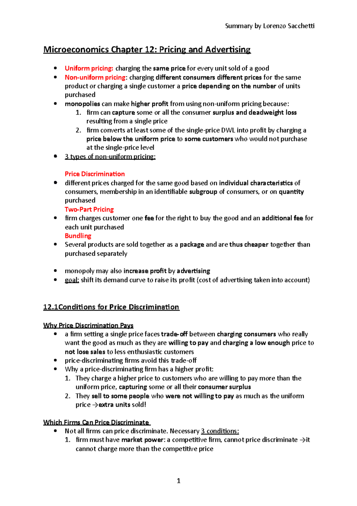 Micro Chapter 12 Pricing and Advertising - Microeconomics Chapter 12 ...