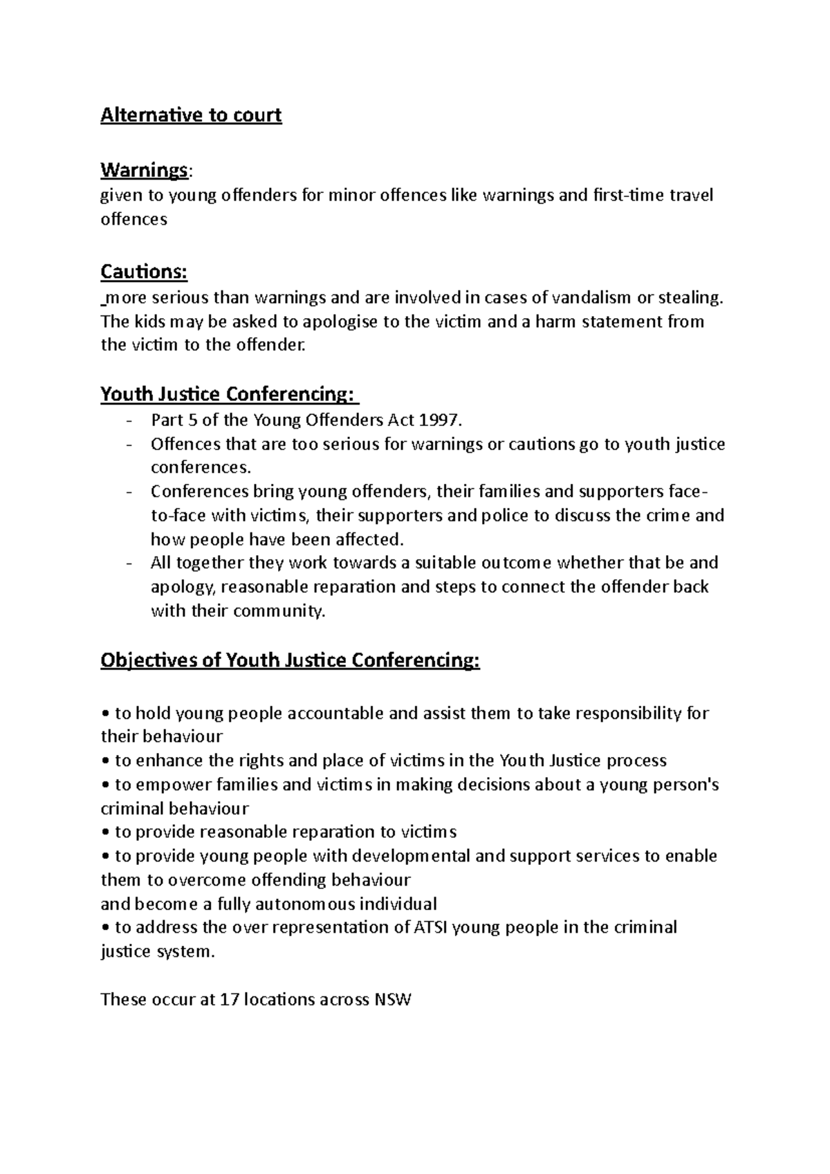 Alternative to court - notes - Alternative to court Warnings: given to ...