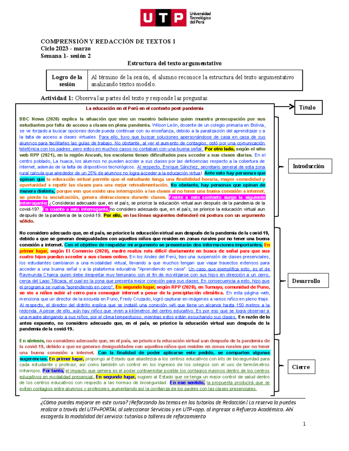 S01-s2-Estructura del texto - COMPRENSIÓN Y REDACCIÓN DE TEXTOS I Ciclo ...