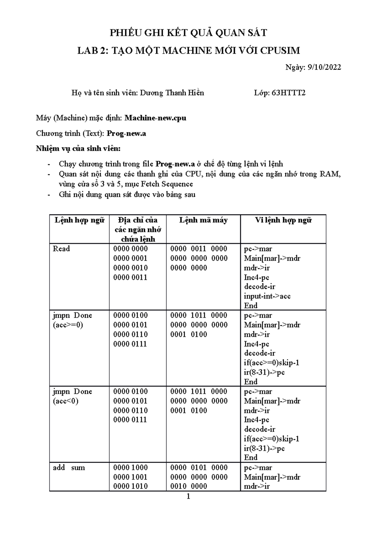 Lab2 KQ-Tao-Machine-moi-1 - PHIẾU GHI KẾT QUẢ QUAN SÁT LAB 2: TẠO MỘT ...