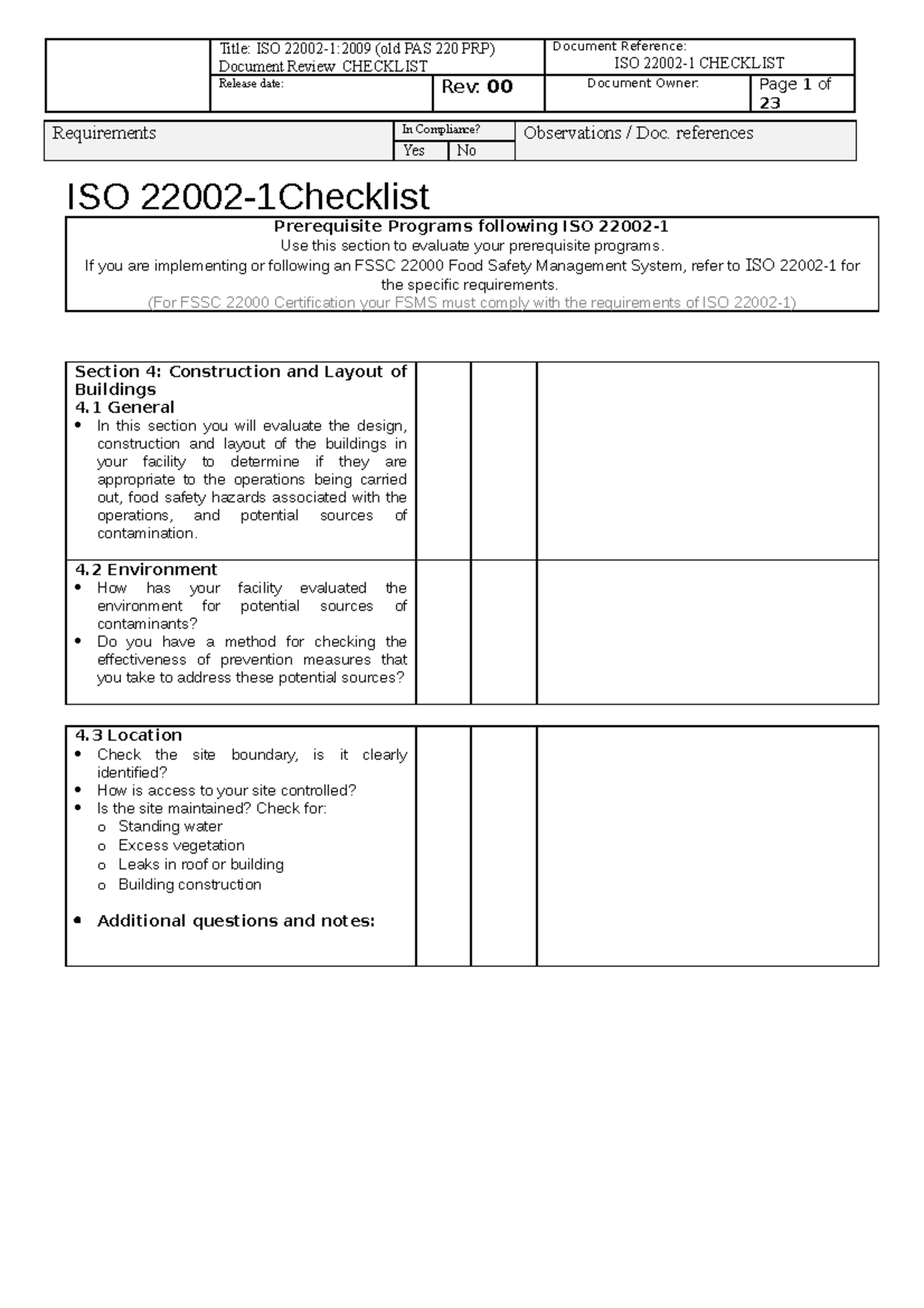 1B2-1 ISO 22002-1 checklist Blank Form 1Oct 2014 - ISO 22002-1Checklist ...