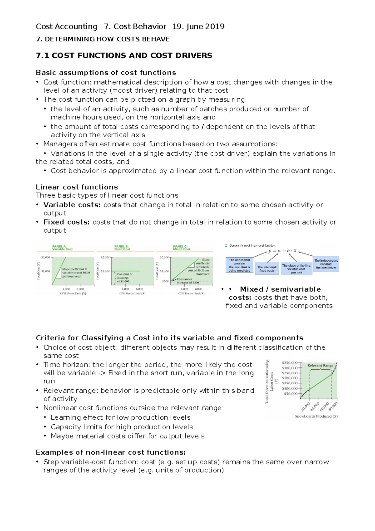 7 - Zusammenfassung Cost behavior - 7. DETERMINING HOW COSTS BEHAVE 7 ...