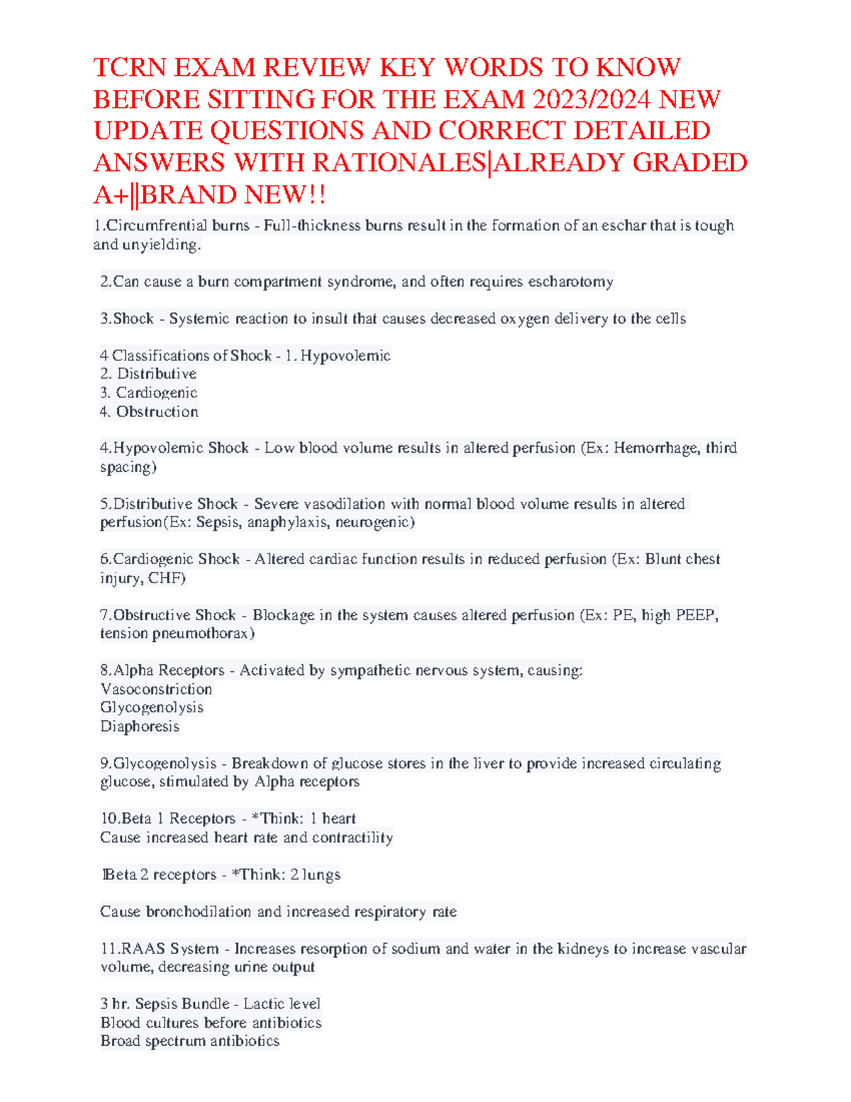 TCRN EXAM REVIEW KEY WORDS TO KNOW BEFORE SITTING FOR THE EXAM 2023/ ...