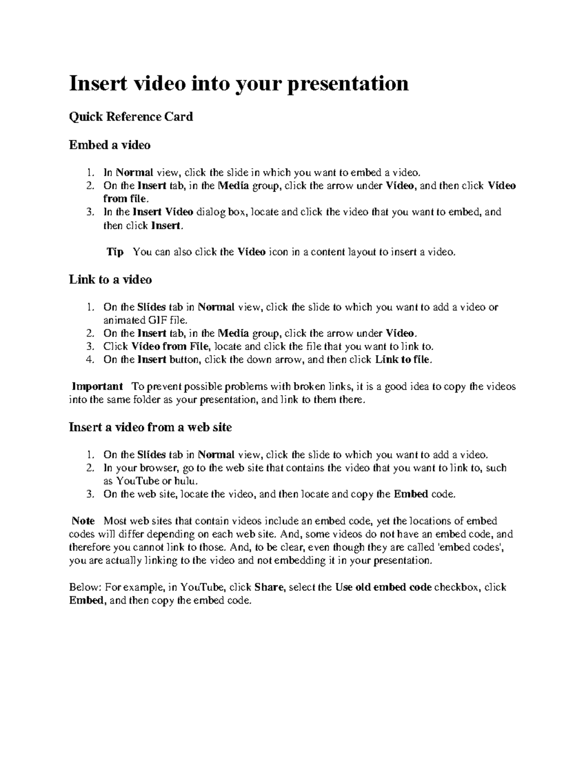 Power Point Module 5 Quick Reference Guide - Insert video into your ...