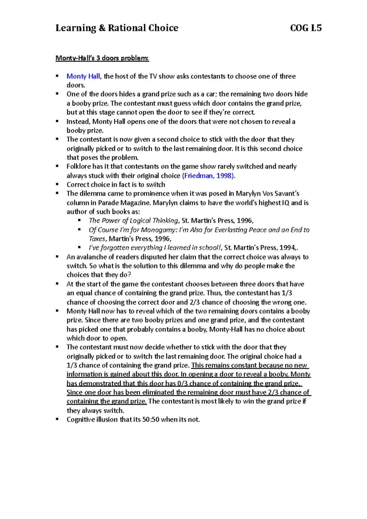COG Thinking Lecture 5 - Monty-Hall’s 3 doors problem: Monty Hall, the ...
