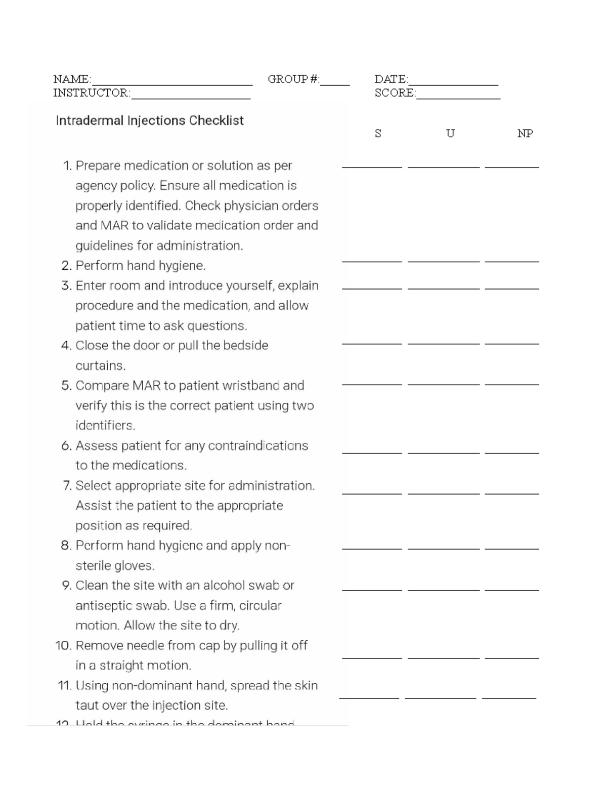 ID Checklist - NAME:__INSTRUCTOR: GROUP #: DATE:_SCORE: S U NP
