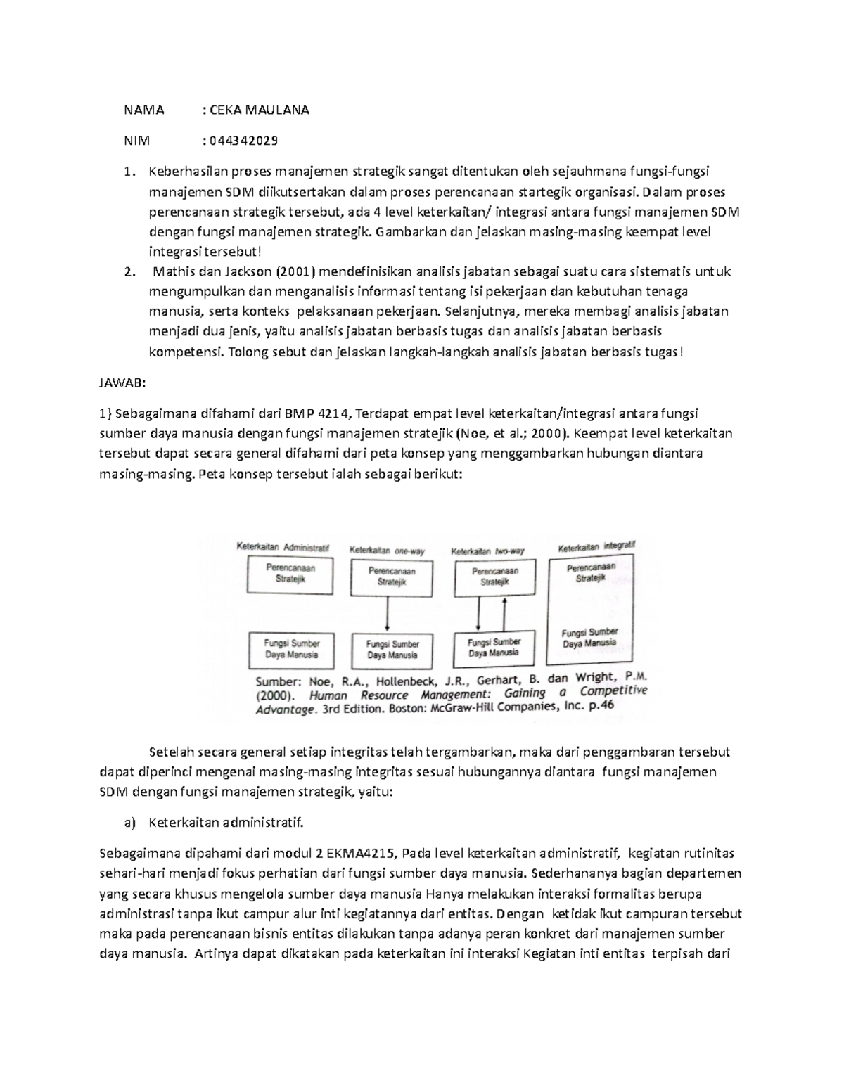 Tugas 1 Manajemen SDM - NAMA : CEKA MAULANA NIM : 044342029 Keberhasilan proses manajemen ...