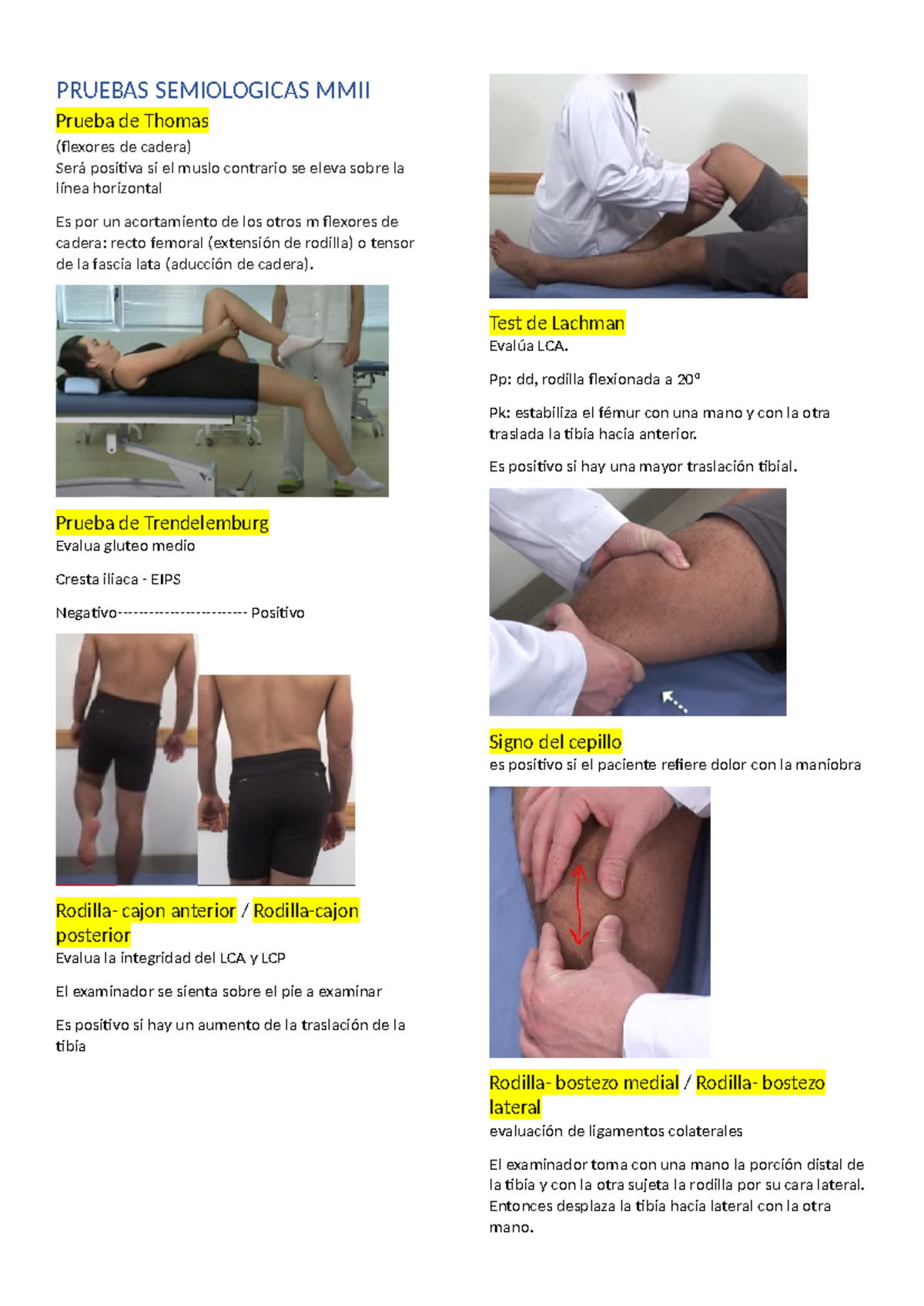 Pruebas Semiologicas MMII semio qx - PRUEBAS SEMIOLOGICAS MMII Prueba de Thomas (flexores de ...