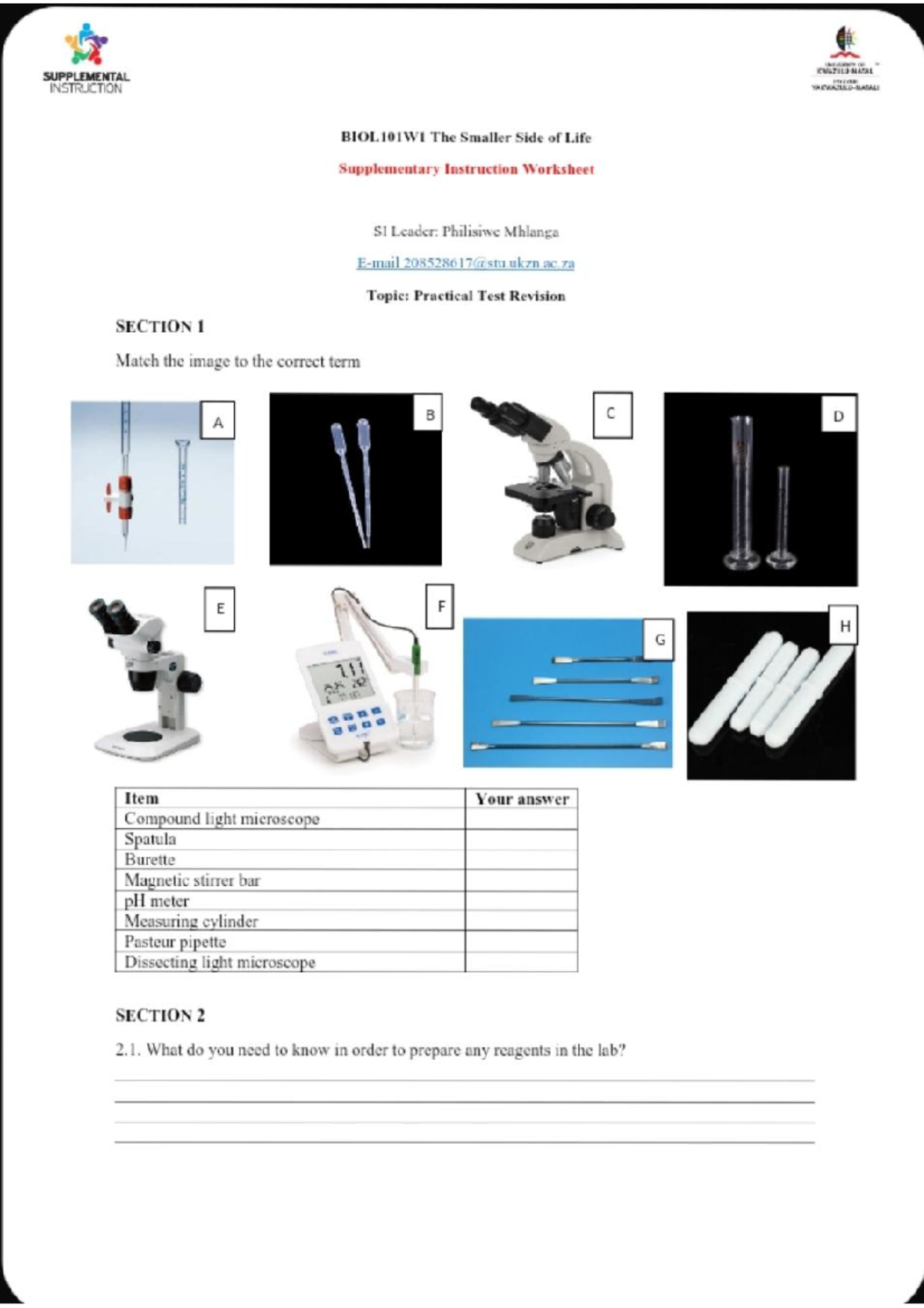 PDF practical Test - BIOL101 - Studocu